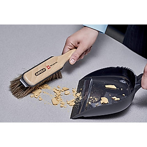 Superio Handheld Comfort Grip Dustpan and Brush Set - Hand Broom with Swiss Natural Horsehair Bristles.