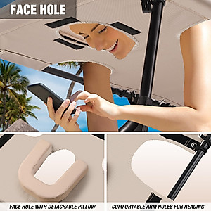 VILLEY Oversized Chaise Lounge Chair with Face Hole, Portable Tanning Chair, Adjustable Reclining Beach Chair, Outdoor Heavy-Duty Folding Sunbathing Chair for Outside Patio Lawn Beach Pool