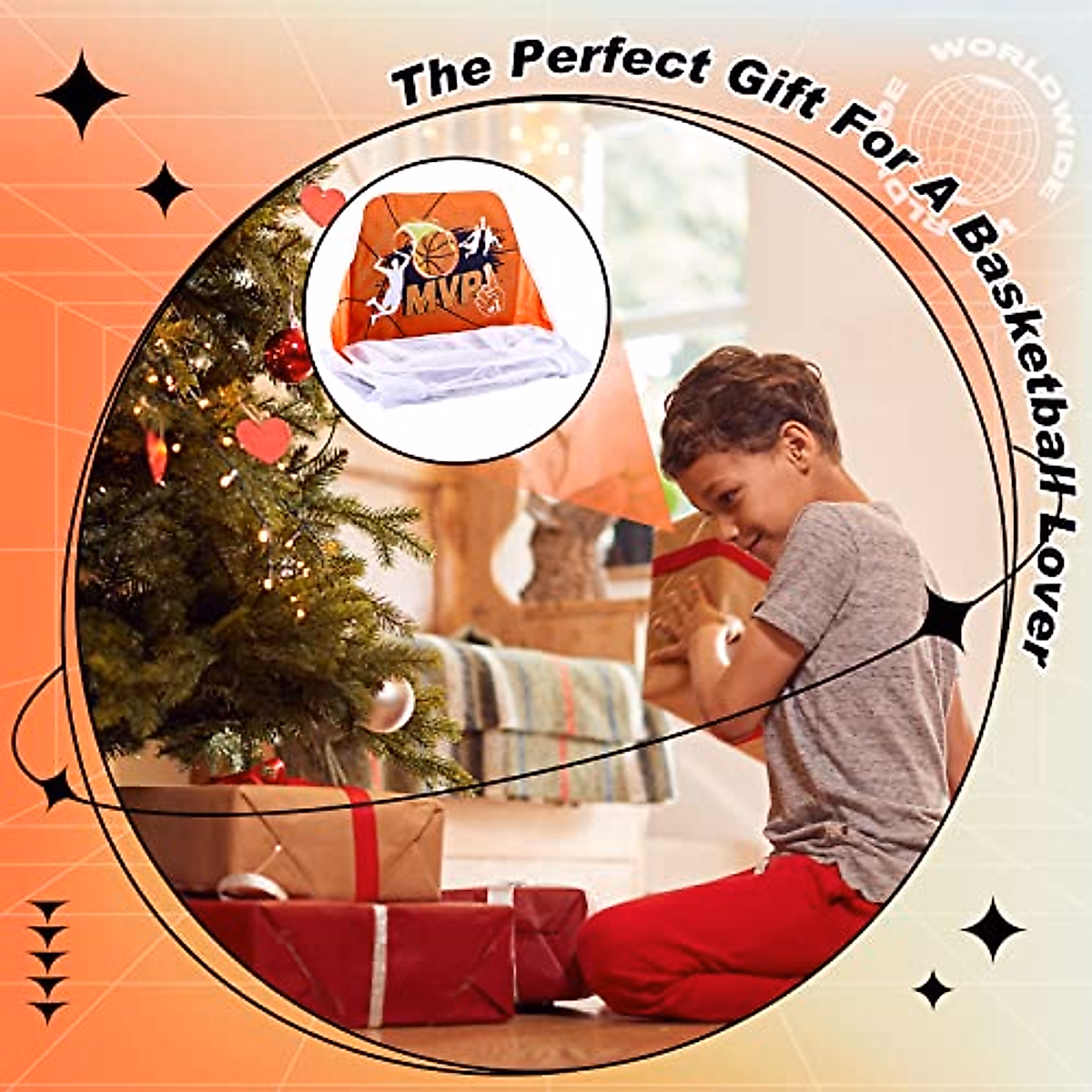 Basketball Laundry Hamper Over the Door Space Saving Hanging Mesh Laundry Basketball Hoop with Metal Hooks Laundry Hamper Basket For Kids Boys Girl Fun Birthday Gift Room Decor Collapsible