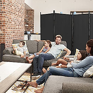 6-Panel Outdoor/Indoor Room Divider,Privacy Furniture Indoor Bedroom (Black)