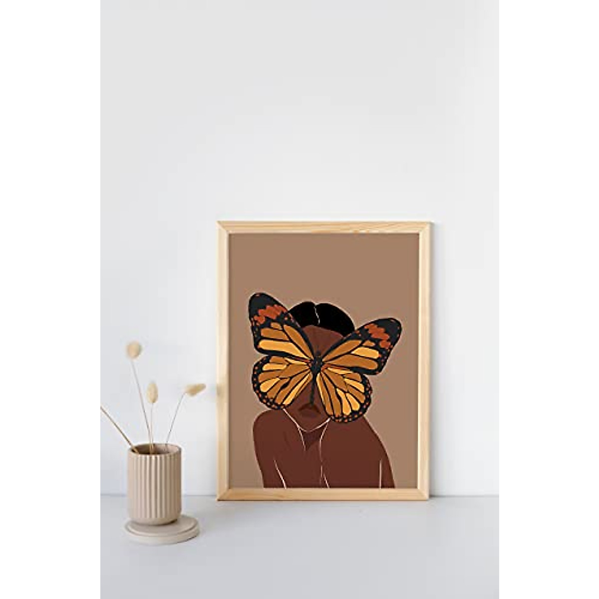 MUELOSY African American Woman Art, Fashion Art, Woman Fashion Portrait, Black Girl wall Art, Black Woman with Butterfly With Flower Wall Art Cavans Décor,12x16in set of 3 (Frameless Canvas)