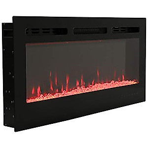 Sunnydaze Modern Flame 36-Inch Indoor Electric Fireplace - Wall-Mounted/Recessed Installation - 9 Flame Colors - Black