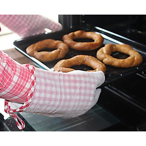 Silicone Oven Mitts Set of 2 Transparent Clear Silicone Shell with Printing Cotton Quilted Lining, Machine Washable, Heat Resistant Kitchen Oven Gloves for Cooking and BBQ Baking,