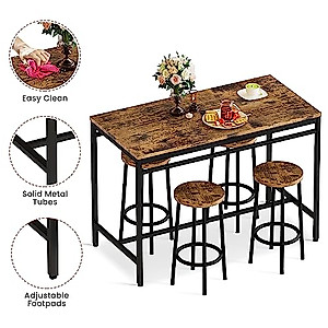 Lamerge Bar Table Set,Dining Table Set for 4, Kitchen Table and Chairs for 4,Bar Table with Stools, Bar Height Table and Chairs for Dining Room, Kitchen, Restaurant and Living Room, 47in, Rustic Brown