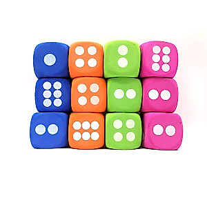 Qidiwin Jumbo EVA Dices, Giant Dot EVA Foam Dices for Kids Building Blocks,Educational,Party Suppliers, 4 Color,12PCS