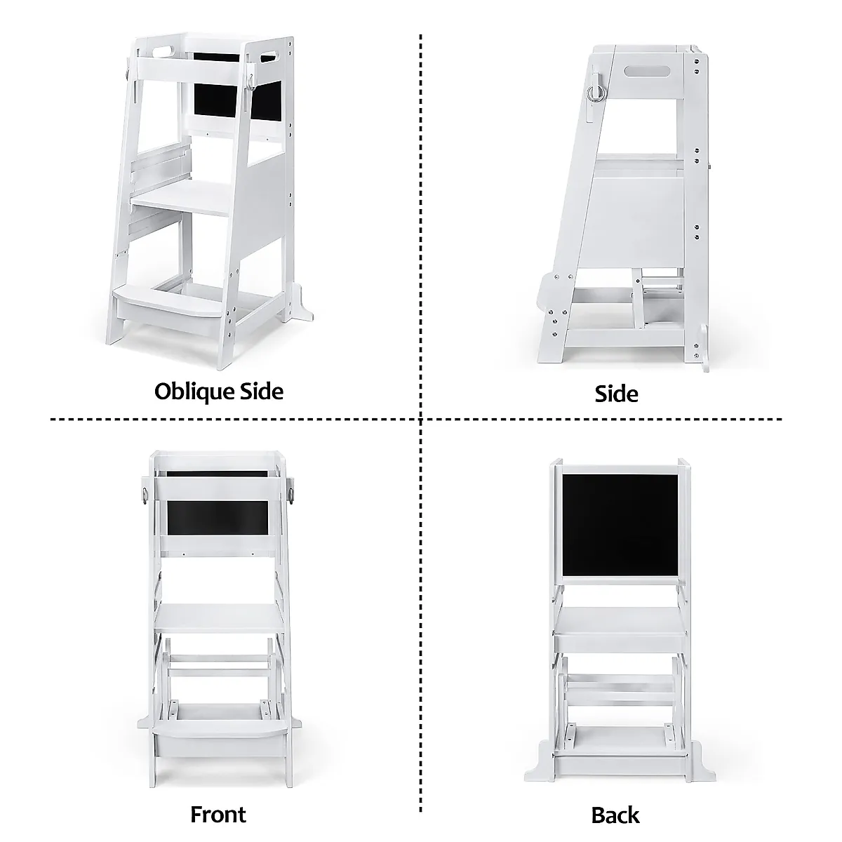 TOETOL Bamboo Toddler Step Stool White Kitchen Counter Learning Helper Standing Tower Ktchen Stool for Toddler 3 Height Adjustable with Chalkboard Message Boards, Small Step Stool, Non-Slip Mat