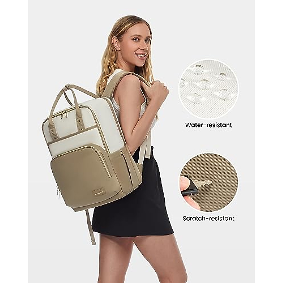 LOVEVOOK Laptop Backpack for Women 15.6 Inch, Travel Backpack Personal Item Size Carry On Bag, Women’s Computer Backpack Work Laptop Bag With Water-Resistant, College Backpack Teacher Nurse Bag, Khaki