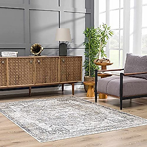 Hauteloom Hera Machine Washable Living Room Bedroom Area Rug - Pet Friendly - Vintage Distressed - Bohemian Oriental Persian Traditional Look - Olive Green, Grey, Beige - 7'10" x 10'2"