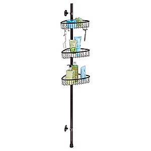 InterDesign AFFIXX, Peel-and-Stick Strong Self-Adhesive Forma Bathroom Corner Shower Caddy Pole for Shampoo, Conditioner, Soap - Bronze