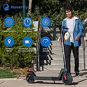 Hoverfly F1 Electric Scooter, 8.5" Pneumatic Tire, Max 15 Mile & 15.5 Mph by 300w Motor, 2 Speed Gear and Safe Headlight and Taillight,Aluminum Alloy Frame & Cruise Control,Foldable Escooter for Adult