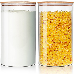 HomArtist Large Glass Flour and Sugar Containers 180oz x2 [Set of 2], Glass Food Storage Containers with Bamboo Lids, Glass Jar with Airtight Lids for Spaghetti Pasta,Rice,Cereal,Candy,Coffee, Oat