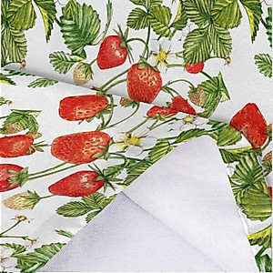 Strawberry Leaves Plastic Bag Holder, Strawberry Flowers Wall Mount Plastic Bag Organizer with Drawstring Grocery Shopping Bags Storage Dispenser for Home Kitchen Farmhouse Decor, 22X9 Inch