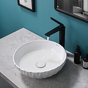 Davivy 15.3'' Round Vessel Sink with Pop Up Drain,Bathroom Vessel Sinks,Bathroom Sinks Above Counter,White Vessel Sink,Counter top Sink,Round Vessel Sinks for bathrooms