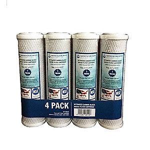 WFD, WF-CB105 2.5-inch x 9-3/4-inch Activated Carbon Block Water Filter Cartridge, fits in 10-inch Standard Size housings of undersink RO or Filtration Systems (4 Pack, 5 Micron)