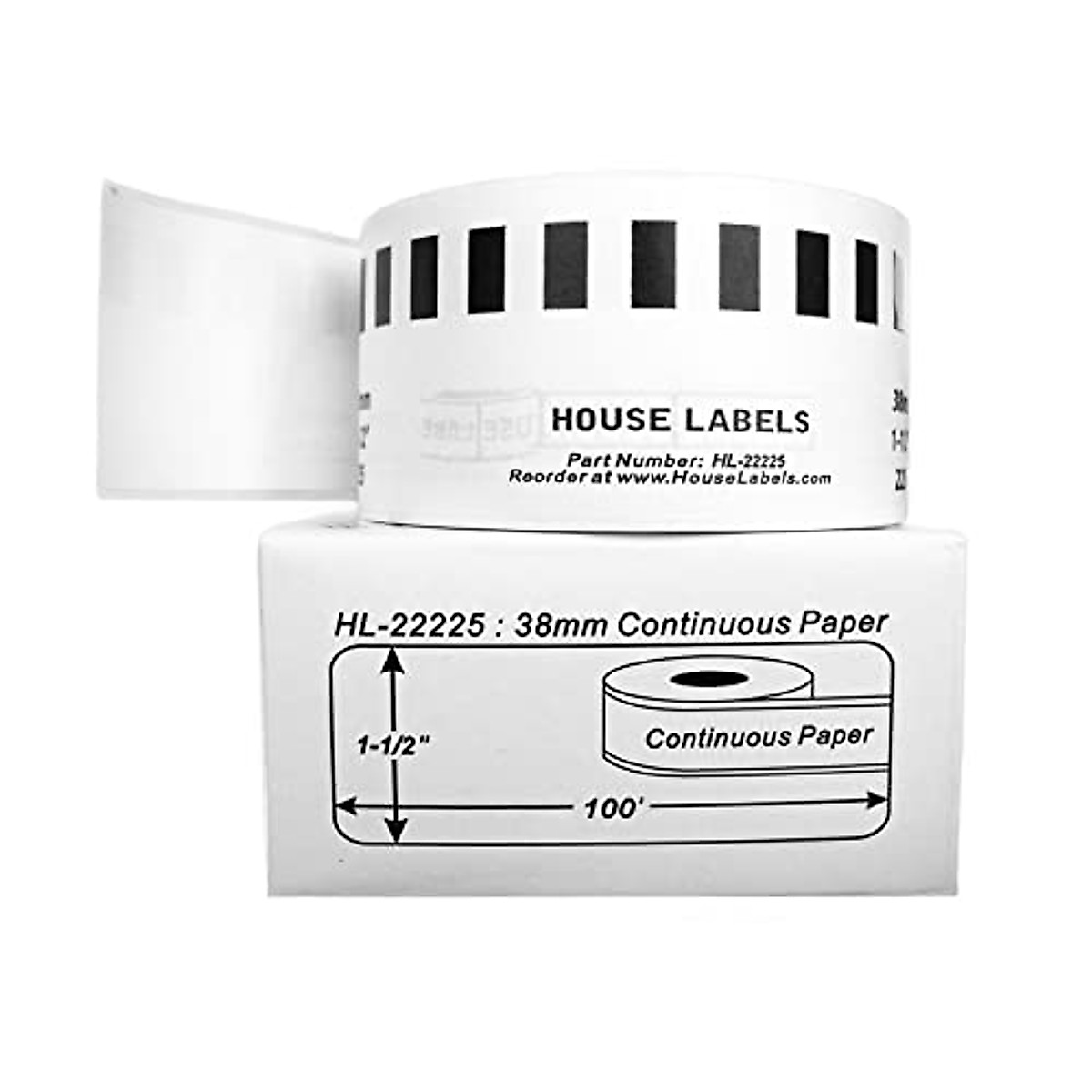 HOUSELABELS Compatible with DK-2225 Replacement Roll for Brother QL Label Printers; Continuous Length Labels; 1-1/2" x 100 feet (38mm*30.48m) - 47 Rolls