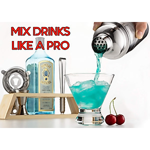 Modern Mixology Bartender Kit with Bamboo Stand - Cocktail Shaker Set and Bar Accessories for Home Bar, Drink Mixing, and Mixology Kit