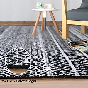 Zacoo Rug 2x12 Runner Rug Black Hallway Runner Machine Washable Throw Carpet Foldable Thin Rug Non Slip Floorcover Mat for Bathroom Laundry Bedroom Living Room, Home Decor Rug, Black