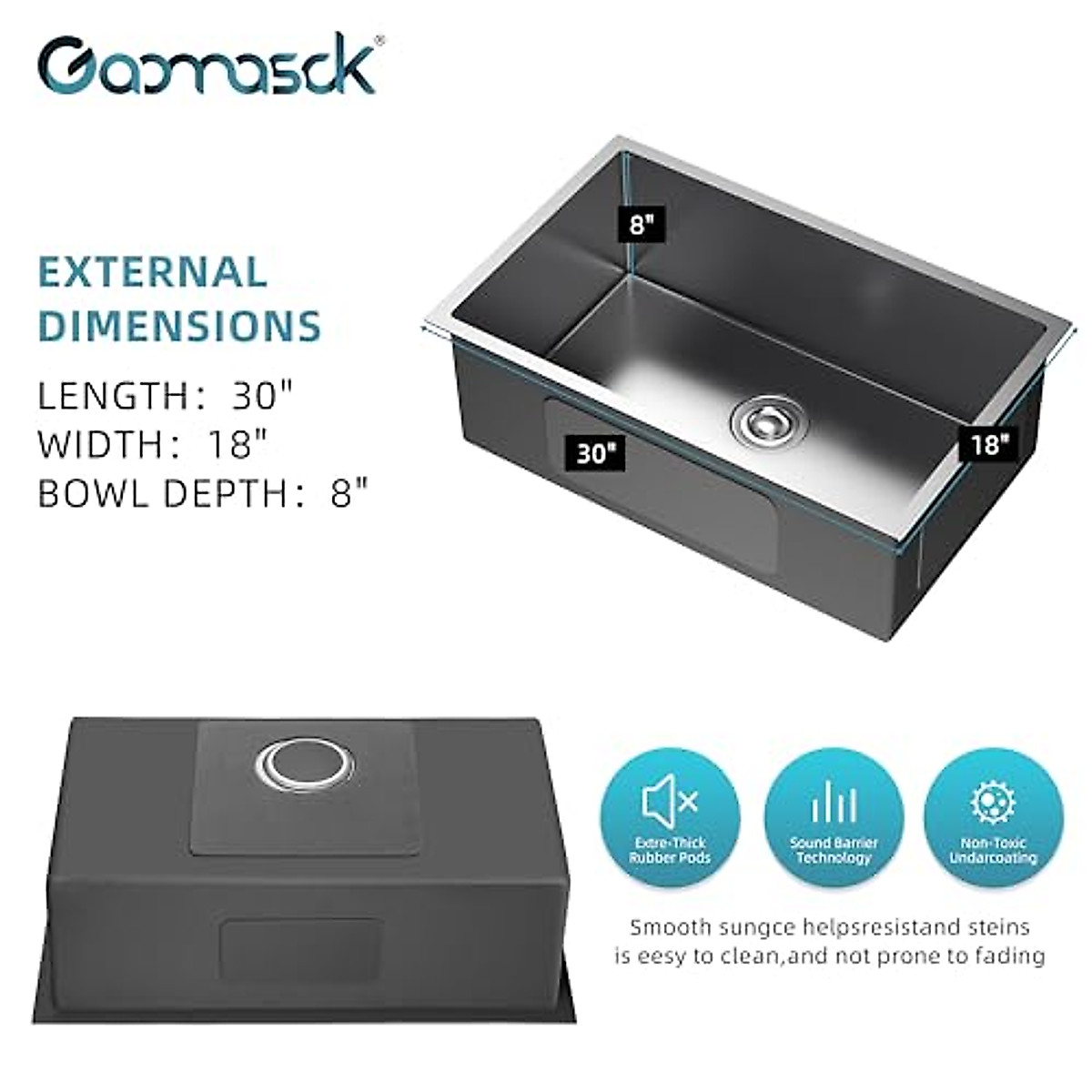 Gaomasck Nano Kitchen Sink,30 Inch Single Bowl Workstation Sink,Undermount Kitchen Sink,Stainless Steel Kitchen Sink with Strainer & Roll-Up Drying Rack,16 Gauge