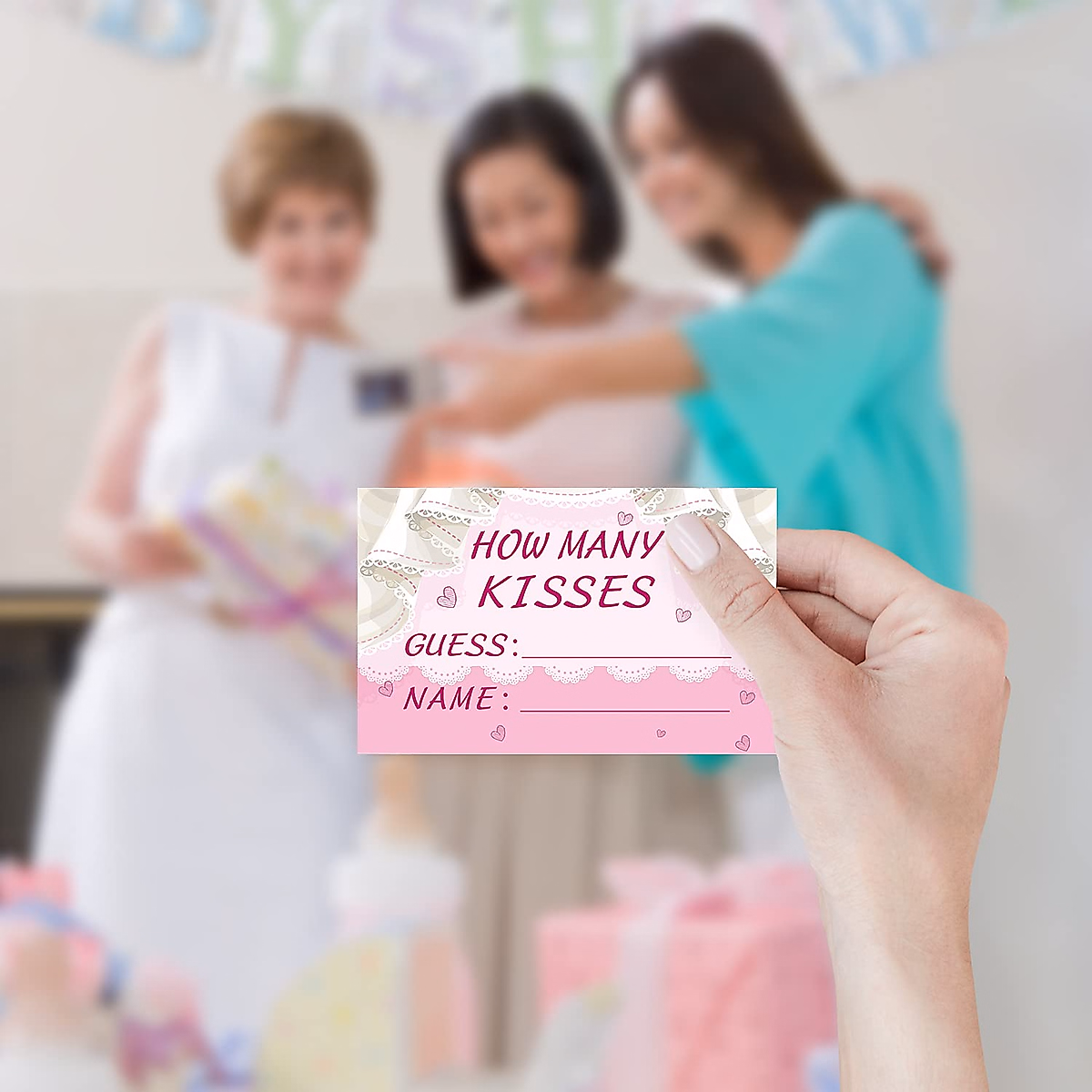 How Many Kisses Baby Shower Game, Baby Shower Game for Girl -1 Sign and 50 Guessing Cards(K01)