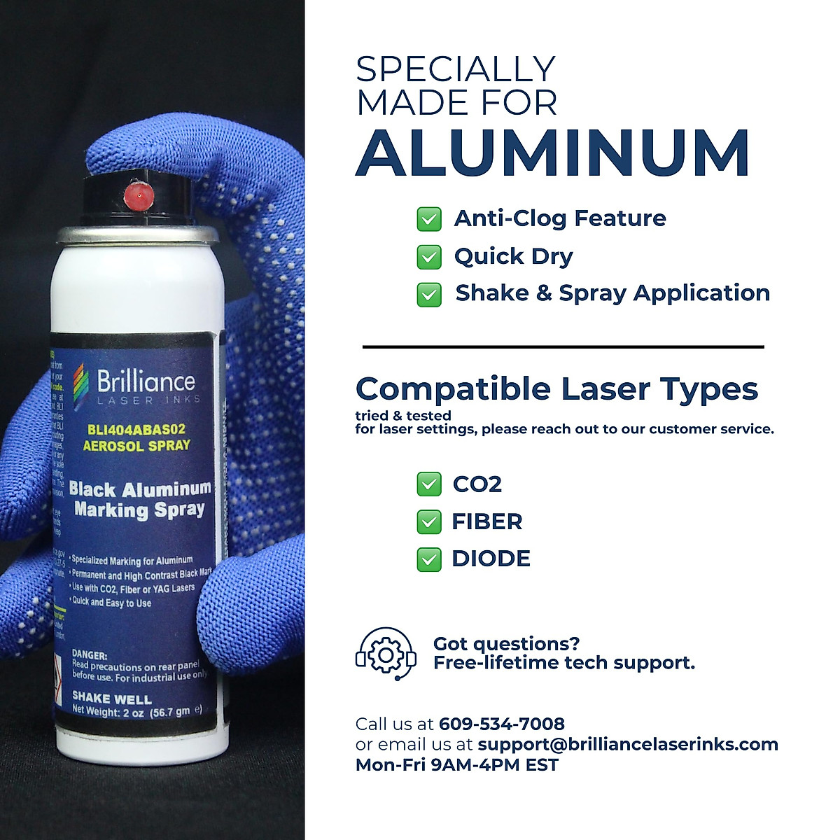 Brilliance Laser Inks 2 Oz Aluminum Laser Marking Spray - Black, Anti Clog Permanent Metal Engraving Aerosol Compatible with Fiber, YAG, Diode, and CO2 Engraver Machine