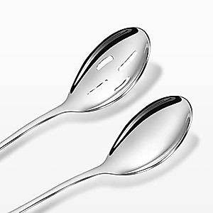 Bonasen 10.1-Inch 6-Piece Serving Spoons - Includes 3 Large Serving Spoons and 3 Slotted Spoons, Stainless Steel Buffet Serving Utensils,Metal Serving Spoons Set for Parties