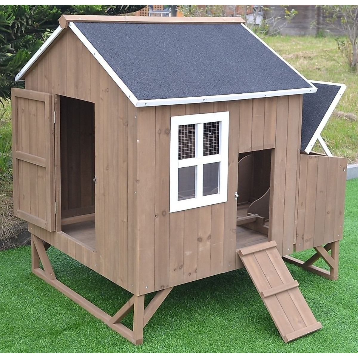 Omitree Deluxe Large Wood Chicken Coop Backyard Hen House 4-8 Chickens with 3 Nesting Box
