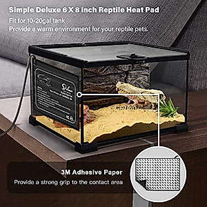 Simple Deluxe 6 X 8 Inch 8W Reptile Heating Pad with 2-Probe Digital Thermometer and Hygrometer Under Tank Heater Terrarium Warmer Heat Mat for Amphibians and Reptiles Pet, Black