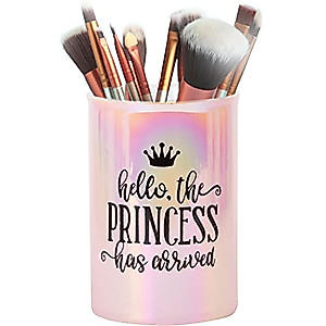 Palais Essentials bathroom decor Makeup Brush Holders Ceramic, Bathroom Accessories Make Up Cup Holder for Vanity Countertops (Princess, 3.5" Diameter)