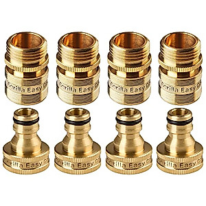 GORILLA EASY CONNECT Garden Hose Quick Connect Fittings. ¾ Inch GHT Solid Brass. (4)