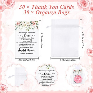 Heigble 30 Sets Bridal Shower Favors for Guests Mini Soap Rose Flower Petals Pink Handmade Floral Scented Bath Soap with Thank You Cards and Organza Bags Wedding Favors for Bridesmaids Guests
