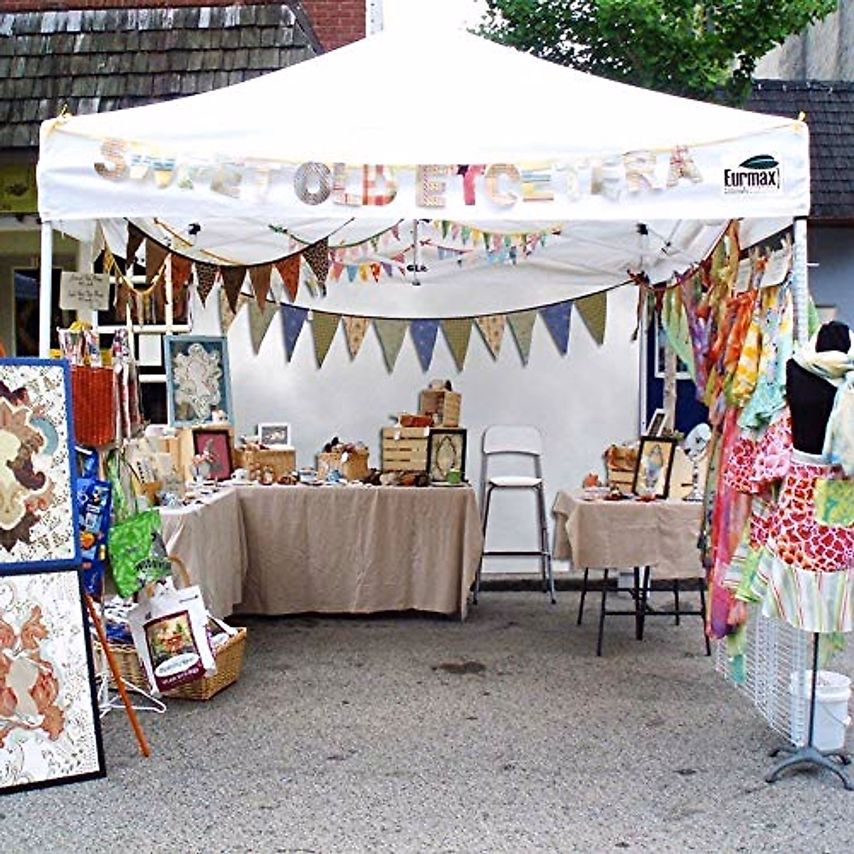 Eurmax 10'x10' Ez Pop-up Booth Canopy Tent Commercial Instant Canopies with 1 Full Sidewall & 3 Half Walls and Roller Bag, with 4 SandBags + 3 Cross-Bar(White)