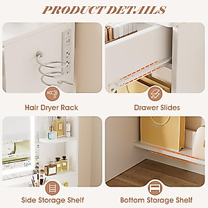 Alohappy Vanity Desk with LED Lighted Mirror and Charging Station, Makeup Vanity Table Set with 3 Drawers & Storage Shelves & Stool, 3 Lighting Modes Adjustable Brightness, for Bedroom Dressing Room