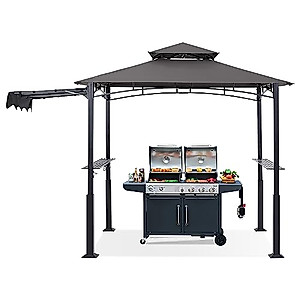 ABCCANOPY Grill Gazebo with Extra Awning - 5'x11' Outdoor Grill Canopy BBQ Gazebo Barbecue Canopy with LED Lights for Backyard, Lawn and Patio (Dark Grey)