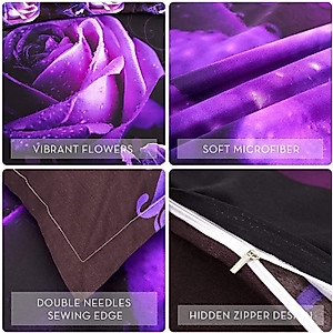 WONGS BEDDING Duvet Cover Set King, 3 Pieces Valentine's Day Bedding Set with 2 Pillowcases, Purple Rose Gifts for Gril Duvet Cover King 90"x104"