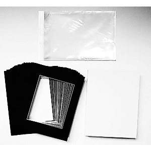 Studio 500 Pack of 25 Black Pre-Cut Picture Mat 5x7 inches for 4x6 Photo White Core Bevel Cut Mattes Sets + Backing Board + Clear Plastic Bags (Pack of 25 Black 5x7 Complete Set)