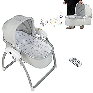 INFANS 2 in 1 Smart Baby Sleeper Bassinet, Automatic Bedside Crib for Infants, Electric Cradle with Remote Control 5 Speed Natural Sway Timing Function 12 Preset Lullabies for Newborn Babies