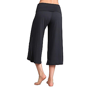 HEYHUN Women's Solid Wide Leg Flared Capri Boho Gaucho Pants - Grey - Small