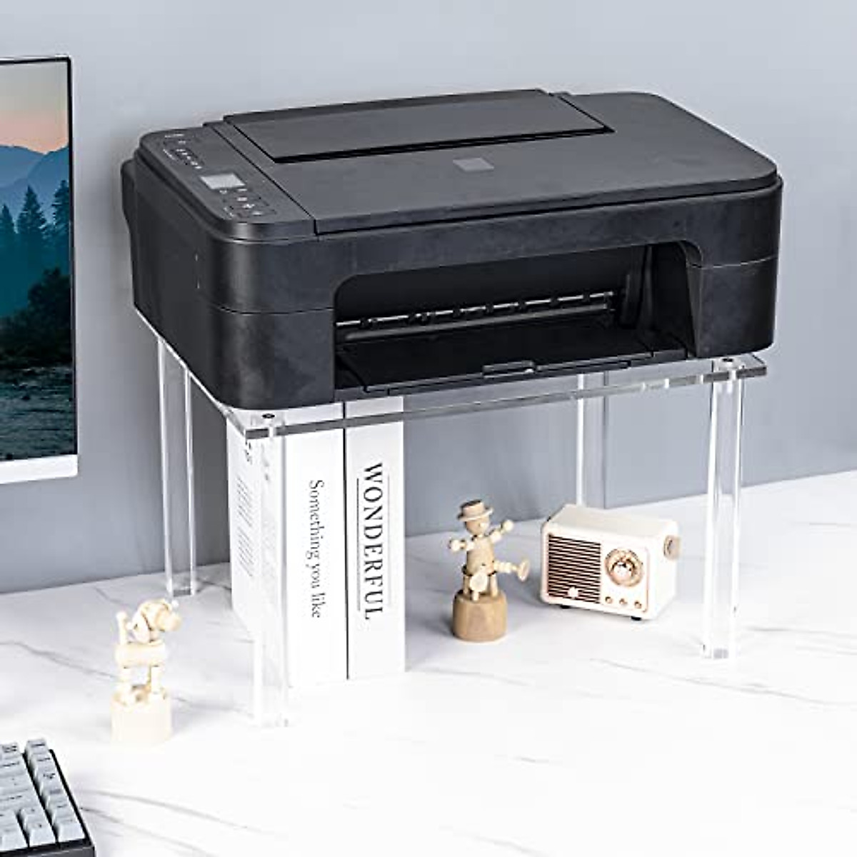 HMYHUM Acrylic Printer Stand - Small Desktop Printer Table for Office & Home, 15.75 x 11.81 x 9.33 inches, Clear