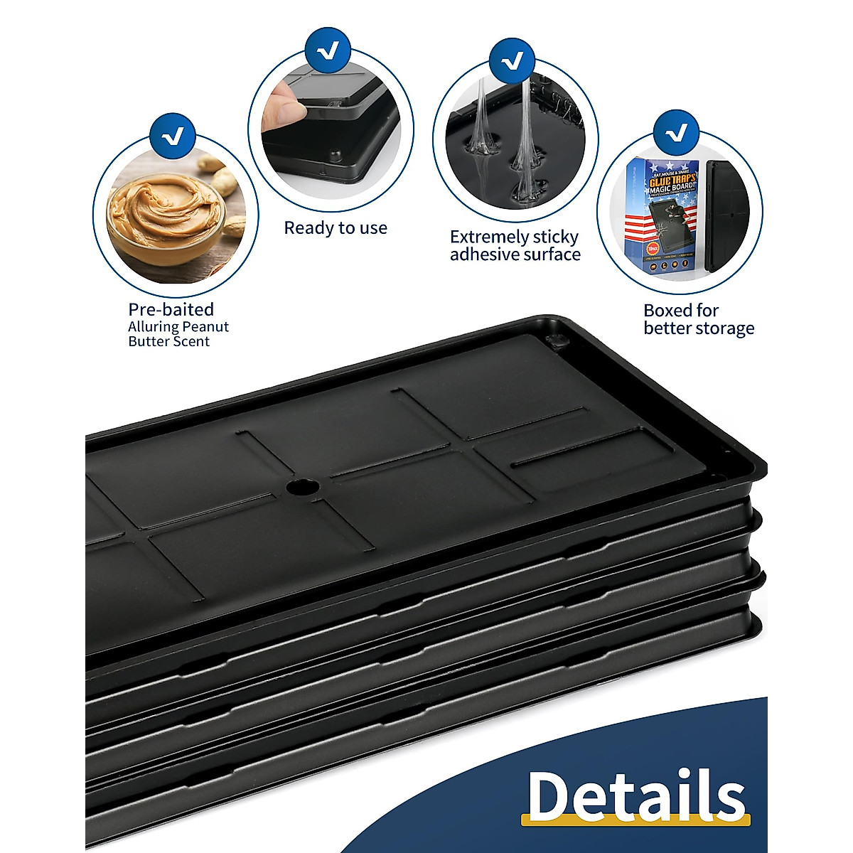 OSVDO Rat Trap, Large Chipmunk Traps, Mouse Glue Traps for Indoor, Super Strong Adhesive Mouse Boards for Mouse Rat Chipmunk, Easy Set Up and Clean - 4 Pack Black Boards