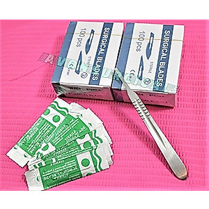 Cynamed 200 Sterile Scalpel Blades #21 Sterile Carbon Steel + 1 Scalpel Handle #4 -for Biology Lab Anatomy, Practicing Cutting, Medical Student Training, Sculpting, Repairing