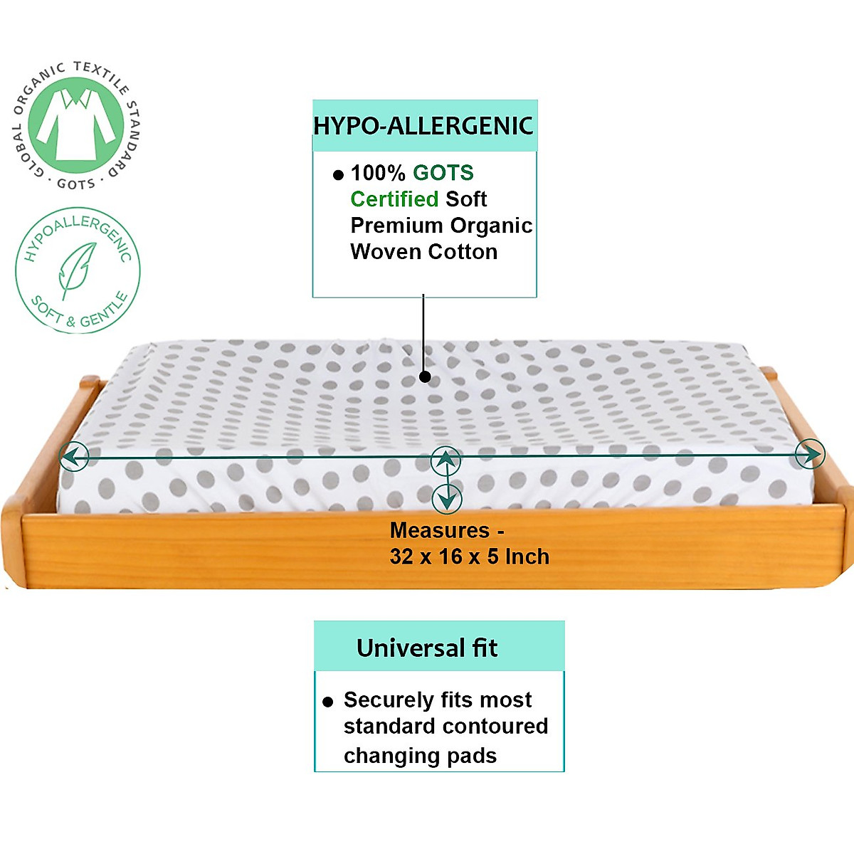 100% Organic Cotton Diaper Changing Pad Cover for Baby Boys & Girls–Soft 100% Woven Cotton–Universal, Elastic Trim Edges Design–Unisex– Perfect for Cradle and Bassinet,Stain Resistant & Machine Wash