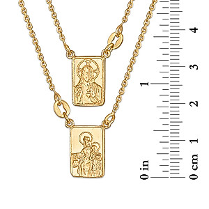 FRONAY 14k Gold Plated Silver Escapulario Necklace, Double Sided Scapular Pendant, Religious Fine Jewelry