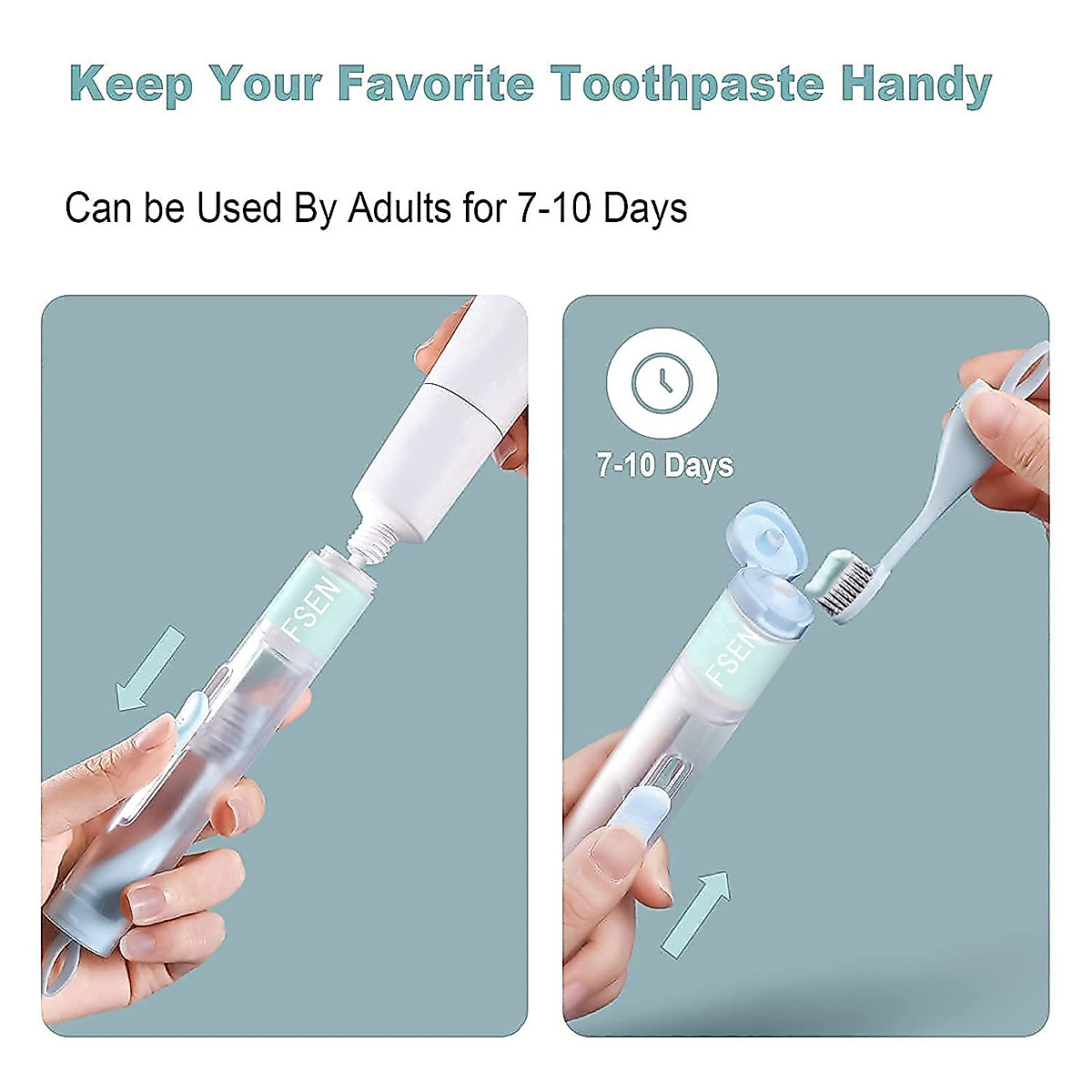 FSEN Portable Travel Toothbrush， 3 in 1 with Travel Case and Extra Soft Bristles and Built-in Refillable Toothpaste Tube kit,Camping Travel Essential Accessories