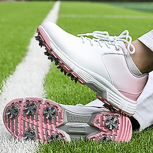 LIPPAN Women's Golf Shoes Waterproof Outdoor Golf Sneakers Spiked Lightweight Breathable Wear-Resistant,White,7.5