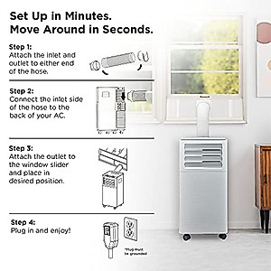 TCL Home 7,500 BTU Smart Portable Air Conditioner, Fan, & Dehumidifier, App & Voice Control, 2 Fan Speeds, LED Display & Remote, 24 Hour Timer, White Standard (5P93C)