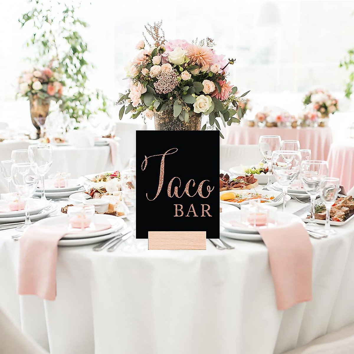 Andaz Press Wedding Party Signs, Faux Rose Gold Glitter on Black, 8.5x11-inch, Taco Bar, 1-Pack, Colored Party Supplies Decorations