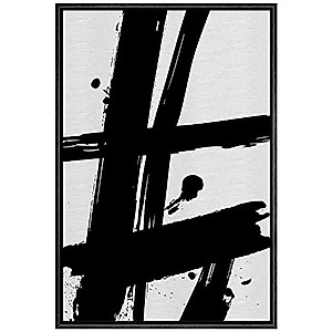 SIGNWIN Framed Canvas Print Wall Art Black Ink Paint Stroke Grid Landscape Abstract Shapes Illustrations Modern Art Minimal Relax/Calm Multicolor for Living Room, Bedroom, Office - 24"x36" Black