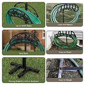 Winpull Garden Hose Holder Detachable Water Hose Holder Hose Hanger, Heavy Duty Metal Hose Holder Freestanding Hose Stand Hose Organizer Hose Holders for Outside (Black)