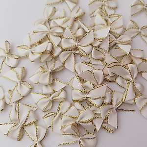 Micomon 50pcs 1.2-Inch Mini Ribbon Bows for Crafts Small Ivory Bows Christmas Decoration Embalishement Scrapbooking(Ivory)