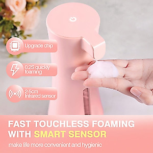 Foaming Soap Dispenser, Elbwenly 12oz/350ml Touchless Automatic Soap Dispenser, Battery Operated Hands-Free Soap Dispenser for Kitchen, Bathroom-Pink